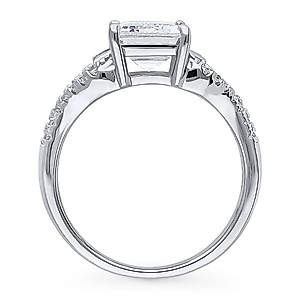 BERRICLE Sterling Silver Solitaire Wedding Engagement Rings 2.6 Carat Step Emerald Cut Cubic Zirconia CZ Split Shank Ring for Women, Rhodium Plated Size 6