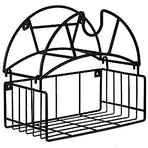 Lagute Garden Hose Holder with Tools Storage Basket Rack, Wall Mount Heavy Duty Water Hose Holder, Metal Hose Hanger Organizer Bracket for Outside Yard, Holds up to 100 ft. of Garden Hose, Brown