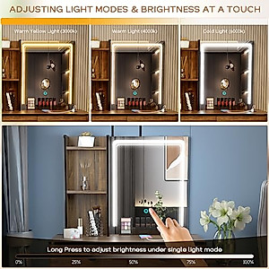 LVSOMT Vanity Desk with Mirror and Lights, Makeup Vanity Table Set with 3-Color Lights & Charging Station, 5 Drawers, Shelves, Dressing Table with Stool for Women Girls (Brown)