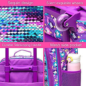 gxtvo Kids Suitcase with Wheels for Girls, Mermaid Rolling carry on Luggage for Toddler Children