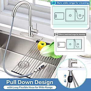 Homikit Kitchen Faucet with Pull Down Sprayer, Brushed Nickel Kitchen Sink Faucets Single Handle, 18/10 Stainless Steel High Arc Kitchen Faucet for Farmhouse RV Bar Laundry Sinks
