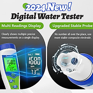 UIUZMAR pH Salt Tester for Swimming Pool Salinity Tester pH Meter Upgrade Simultaneous Display TDS EC PPM Meter for Hydroponics Salt Meter for Aquarium Fish Tank Saltwater Hot Tub Spa
