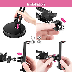Overhead Phone Mount Stand ChromLives Phone Video Stand Articulating Arm Phone Mount Table Top with Base Adjustable 360° Cell Phone Tablet Holder Mount Desktop Compatible with Phones, Tablets, iPad