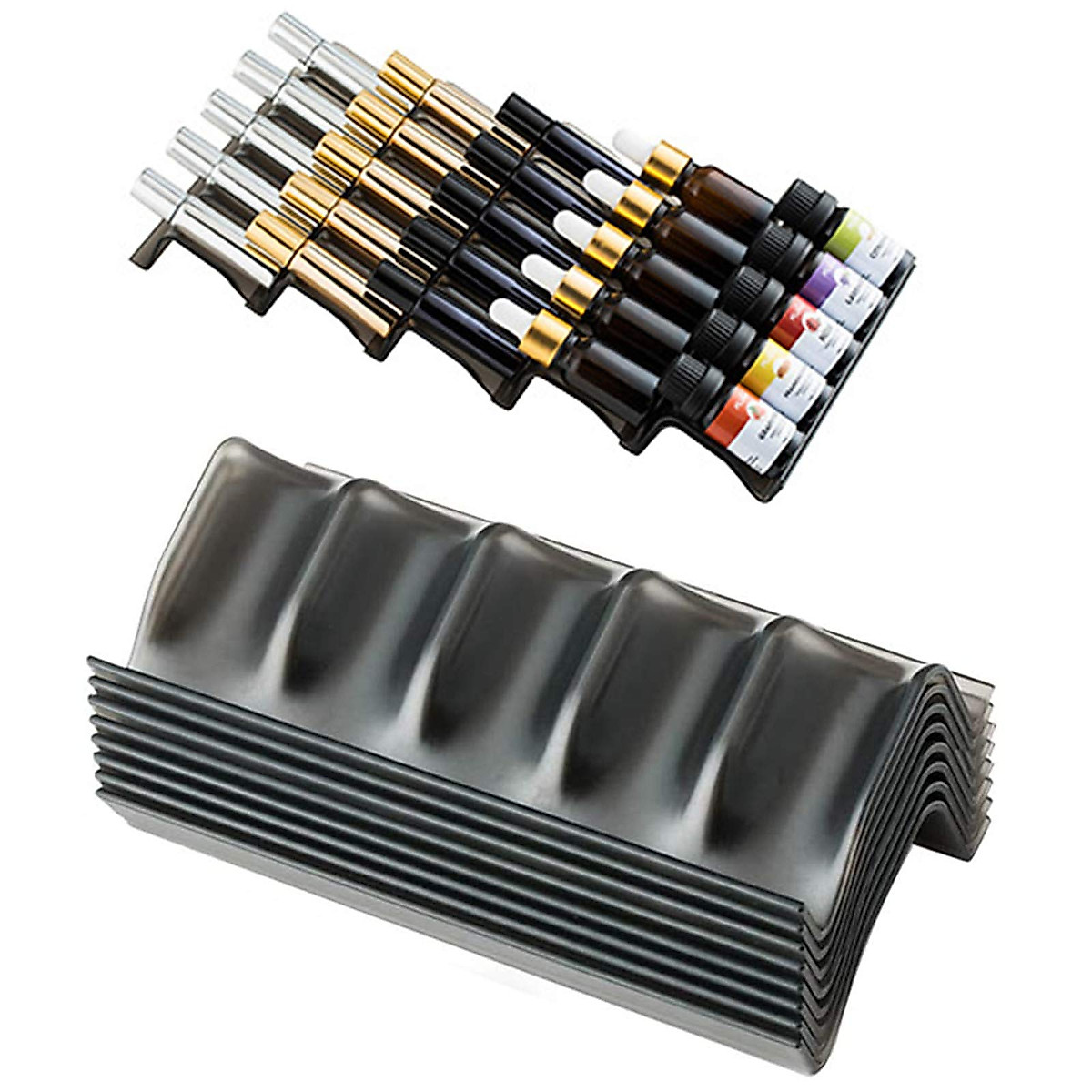 HAN SHENG 8 Pcs Shelf Essential Oils Storage Racks Oil Bottles Expandable Essential Oil Holders Convenient Storage for Organizing Displaying Spice Oils Racks (Black)