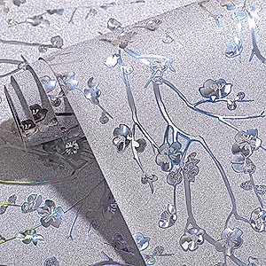 Moyishi 12''x118''Chinese Light Luxury Retro Silver Winter Plum Film Vinyl Self Adhesive Counter Top Peel and Stick Wall Decal