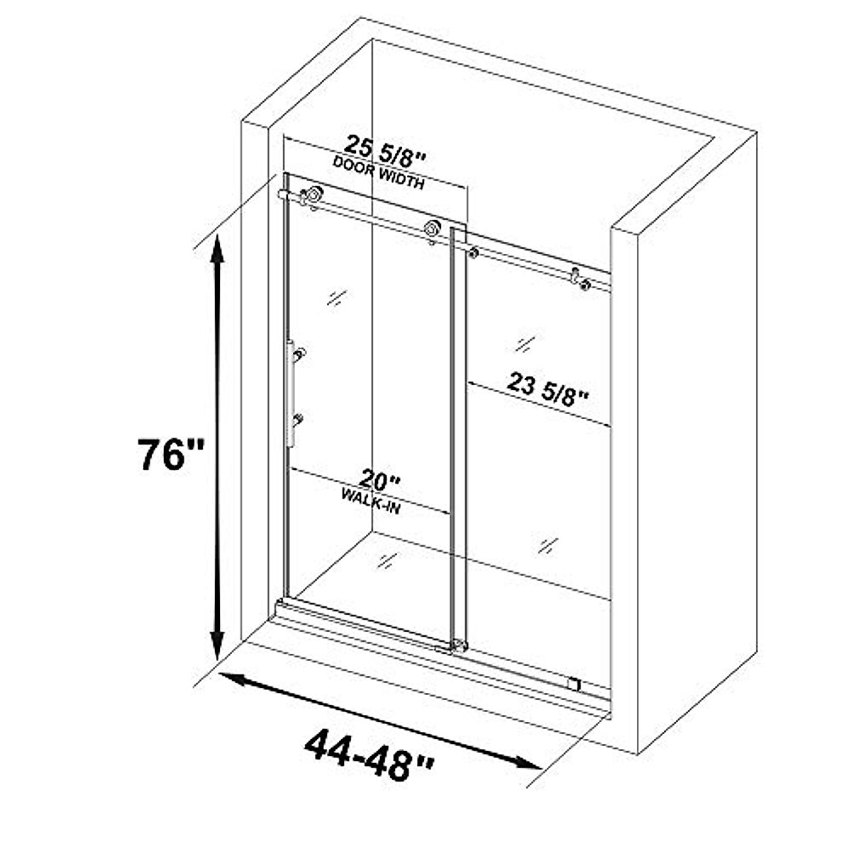 WOODBRIDGE MSDC4876-B Frameless Sliding Glass Shower Door | 44"-48"W x 76"H | Brushed Nickel Finish