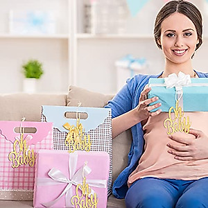 10 Pieces Baby Shower Cutout, Baby Table Centerpiece, Glitter Gender Reveal Party Decoration, Baby Shower Table Decoration with Rope for Home Birthday Party, Kids' Party Decoration (Gold)