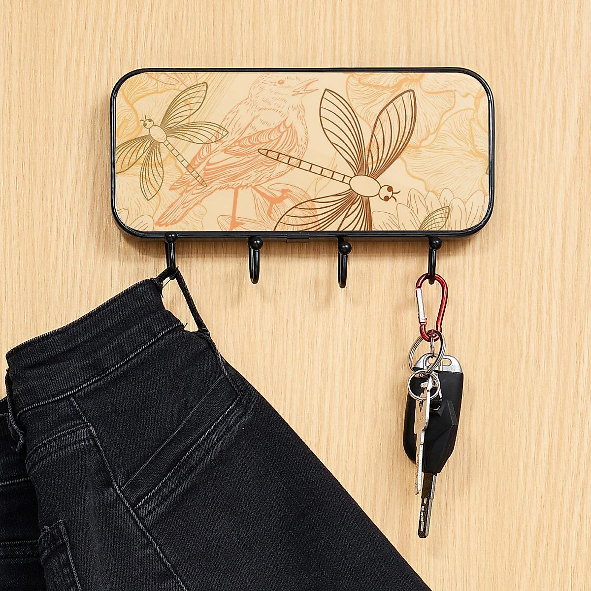 Personalized Adhesive Hooks Towel Hooks Wall Hooks for Kitchen Bathroom Natural Birds & Dragonfly