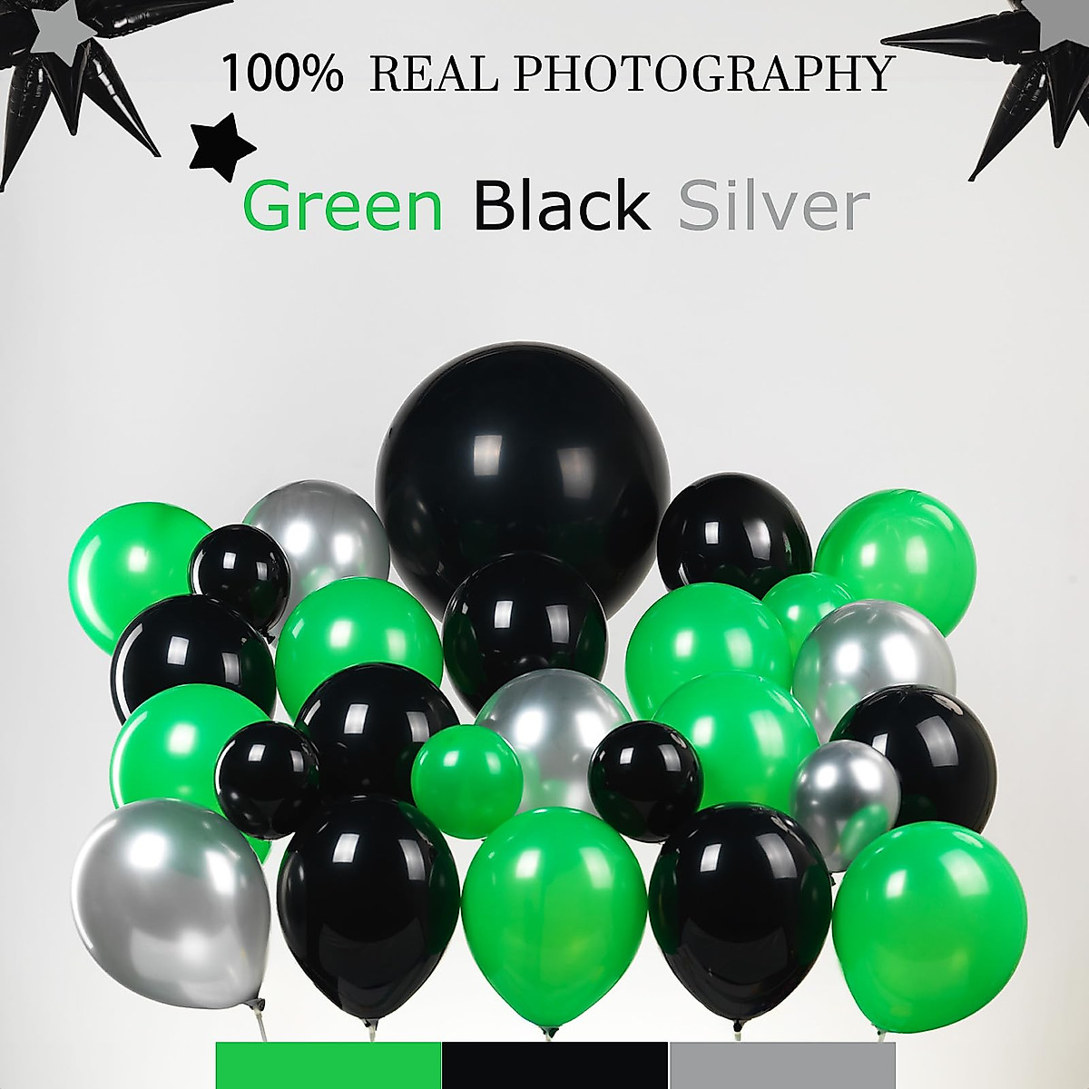 Winter Merry Christmas Green and black silver Balloon Garland Arch Kit 121PcS with Star foil Balloons for birthday baby shower 2025 graduation anniversary Decorations