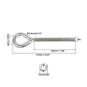 uxcell M4x40mm Eye Hooks Screws Bolts Kit, 15pcs Carbon Steel Hanger Eyelet Hooks Screw with Hex Nuts for Metal Hook, Wood Terminal Ring Hooks
