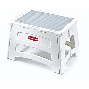 Rubbermaid RM-PL1W Folding 1-Step Plastic Stool, 300-pound Capacity, White