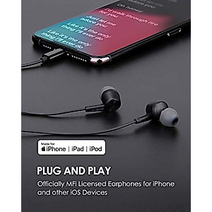 PALOVUE iPhone Headphones Earbuds Earphones wtih Lightning Connector Apple MFi Certified Compatible iPhone 14 13 12 11 Pro Max iPhone X XS XR iPhone 8 7 Plus with Microphone Controller SweetFlow Black