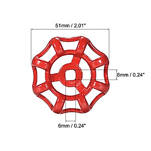uxcell Metal Outside Faucet Round Wheel Handle, Square Broach 6x6mm, Wheel OD 51mm Paint Cast Steel for Garden Red 6Pcs