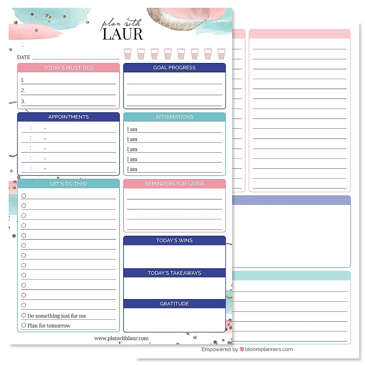 bloom daily planners Double Sided Daily Planning System Tear Off to-Do Pad - Undated Checklist Notepad Organizer with Perforated Sheets - 6" x 9" - Plan With Laur