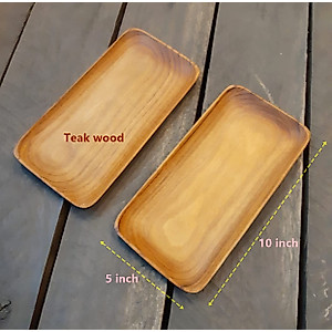 Cozinest Serving Platter Teak Wood – Rectangular Serving Tray 5 x 10 inches Party Wooden Platters Wood Tray for Display Fruit Snacks Dessert Appetizer Sushi Food Decorative (Natural Wood 1)