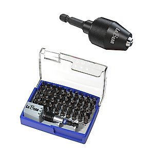LaBear Drill Chuck Adapter 1/4" Hex Shank to Hold 0.3-6.5mm & LaBear 51-Piece Security Bit Set