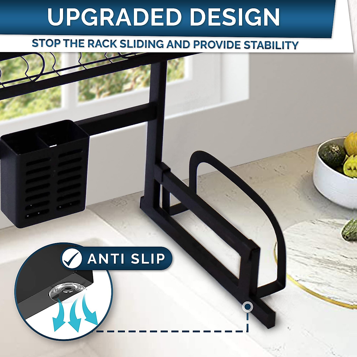 Ecomerr Over The Sink Dish Drying Rack (25.6" to 37.4" L) Adjustable - 3 Tier Stainless Steel Over The Sink Dish Rack with Sink Caddy, Utensil & Cutting Board Holder - Kitchen Counter Space Saver