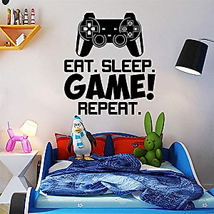 SITAKE Game Themed Wall Stickers Decor, EAT Sleep Game Repeat Controller Gaming Quotes for Boys Men, Kids Wall Decor and Wall Stickers for Playroom, 20.9 x 33.9 Inch