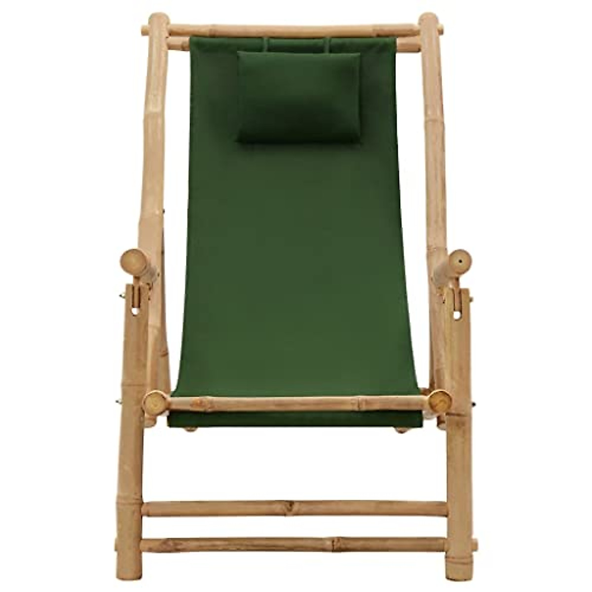 GOLINPEILO Foldable Deck Chair Bamboo and Canvas Green for Relaxing, Foldable Patio Deck Chair with Adjustable Height for Yard, Patio, Backyard, Deck -AA