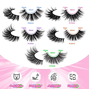 20 Pairs False Eyelashes 3D Faux Mink Lashes Natural Look Wispy Fake Eyelashes ALPHONSE 16-20MM Fluffy Volume Long Thick Lashes Pack 5 Styles Mixed