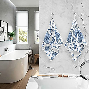 Kigai Blue White Floral Hand Towels 16 x 28 Inches 2PCS Bathroom Towel Set Soft Absorbent Cotton Hand Towel for Gym Shower Hotel