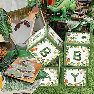 Dinosaur Baby Shower Decorations Box - Green Jungle Dinosaur Baby Boxes for Boys，Dinosaur Birthday Party Boxes Block for Woodland Safari Baby Shower Supplies Photo Props Backdrop