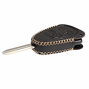 WFMJ Leather for 2006 2007 Jeep Grand Cherokee Dodge Chrysler Magnum Durango Charger 300 Remote 4 Buttons Key Case Holder Cover Fob Chain (Black)