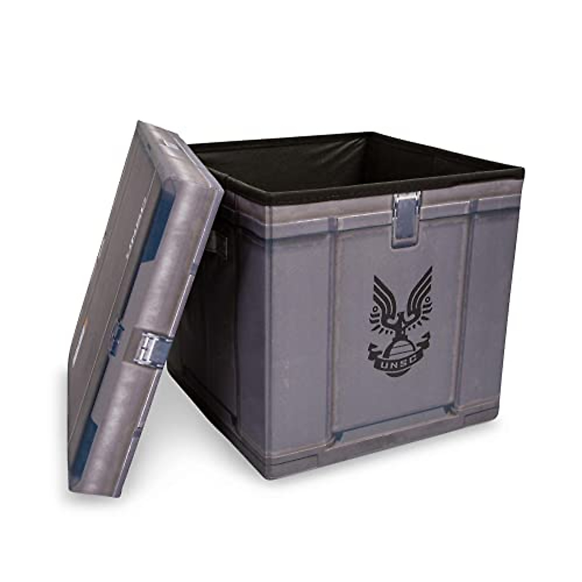 Ukonic Halo Ammo Crate 15-Inch Storage Bin Cube Organizer with Lid and Handles | Cubby for Closet, Shelves, Toys | Fabric Basket Container, Home Decor for Playroom | Video Game Gifts and Collectibles