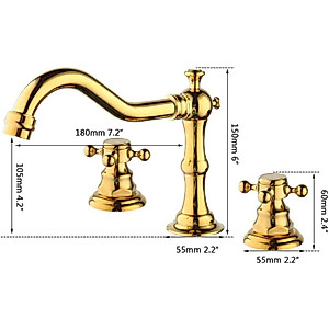 Bathroom Kitchen Basin Mixer Tap Sink Faucet 2 Handles 3Pcs Gold Bathroom Basin Faucet Bathtub Tap-Golden Plated ，Faucet