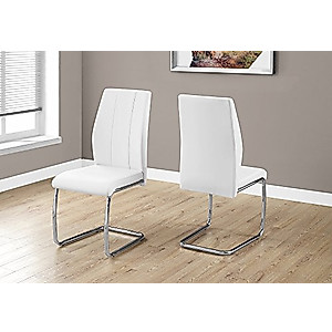 Monarch Specialties 2 Piece DINING CHAIR-2PCS/ 39" H/WHITE LEATHER-LOOK/CHROME, 17.25" L x 20.25" D x 38.75" H