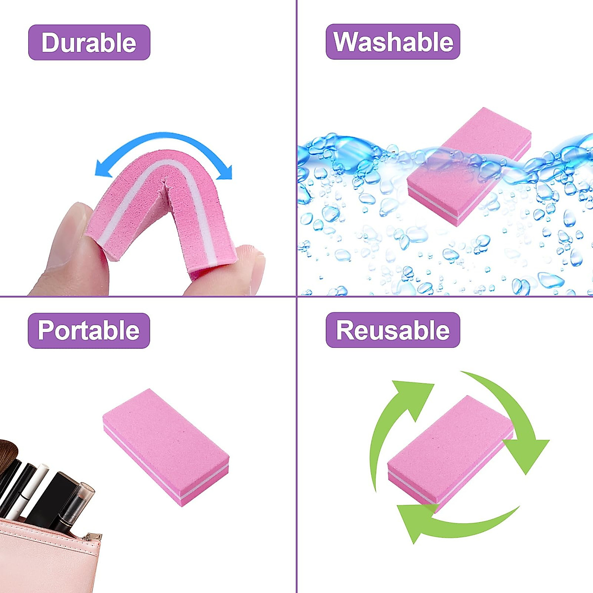 Pink Professional Nail Buffer Set - 30 Pcs, Acrylic & Natural Nails, 100/180 Grit Buffer Blocks