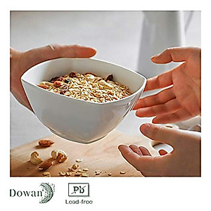 DOWAN Square Salad Bowls Set of 6-27 Oz Porcelain Cereal Bowls, White Serving Bowl Set for Soup Ice Cream Dessert, Bowls for Kitchen, Chip Resistant, Dishwasher & Microwave Safe, Fathers Day Gift