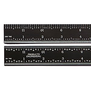 PEC Tools 12" 5R Rigid Black Chrome,"High Contrast" Machinist Ruler with Markings 1/10", 1/100", 1/32" and 1/64"