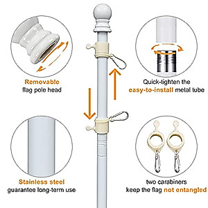 TALITARE Flag Pole for House, 5 FT White Flag Pole Stainless Steel Flagpole Kit for American Flag Without Bracket Residential or Commercial Flag Pole for Outside Garden Yard