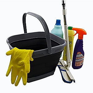 SAMMART 10L (2.6 Gallon) Set of 2 Collapsible Rectangular Handy Basket/Bucket (Bluish-Green + Black, 2)