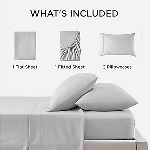 Bedsure Twin Sheets Grey for Kids - Polyester & Rayon Derived from Bamboo Cooling Bed Sheets, Deep Pockets Fits up to 16", Breathable, Wrinkle Free and Soft Twin Sheet & Pillowcase Sets
