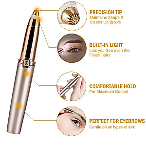 Rechargeable Eyebrow Hair Removal For Women, MMCAT Painless Electric Eyebrow Trimmer Epilator, Ladies Eyebrow Razor Shaver For Eyebrow Hair Remover With LED Light (Rose Gold)