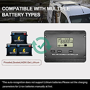 Y&H 30A 12V/24V Flush Mount PWM Negative Ground Solar Charge Controller w/ LCD Display USB Ports, Solar Panel Regulator for Flooded, AGM, Gel, Lithium
