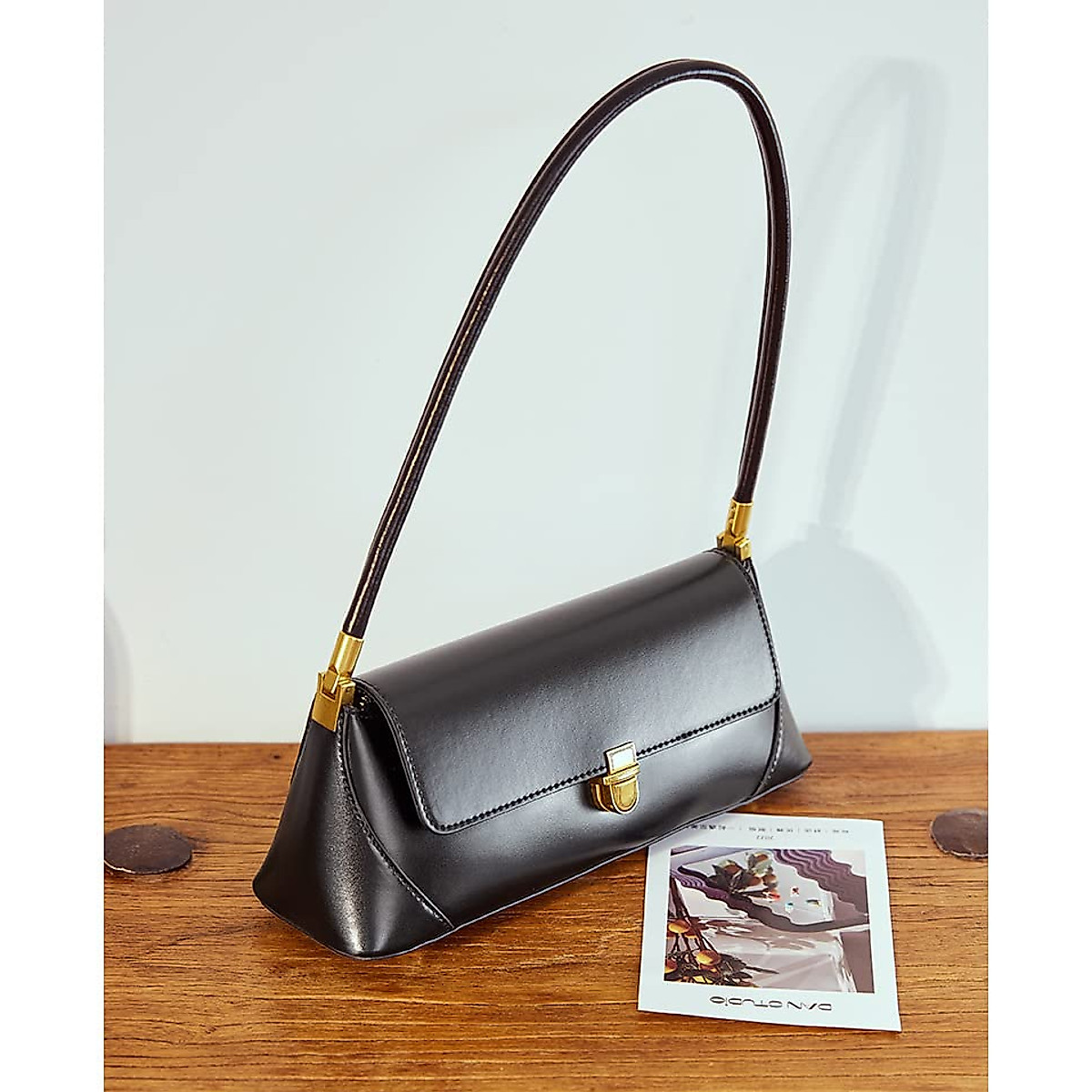 Women Design Handbags Genuine Leather Top Handle Purses Handbags Shoulder Bag For Women Small (Black)