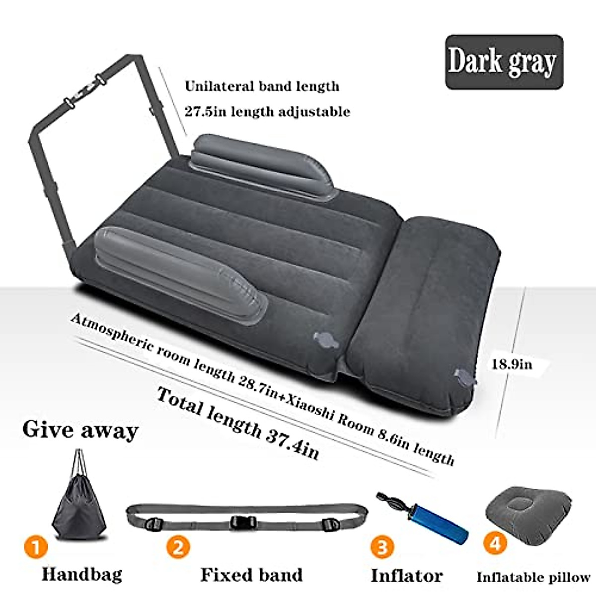 KFBVDR Inflatable Airplane Baby Travel Bed,Plane Bed for Toddler Travel,Seat Belt and Carry Bag Included,Baby Travel Most Airplane Economy Seats(37.4"X18.9"X4.7", Dark Gray)