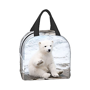PrelerDIY Baby Polar Bear Lunch Box - Insulated Lunch Bags for Kids Boys Girls Reusable Lunch Tote Bags, Perfect for School/Camping/Hiking/Picnic/Beach/Travel