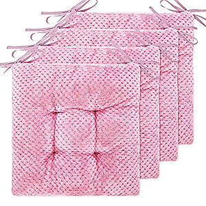 WONDER MIRACLE 4 Pack Seat Cushion/Chair Cushion Pads for Dining Chairs, Office Chair, Car, Floor, Outdoor, Patio，Machine Wash & Dryer Friendly (F&F 16"×16", Baby Pink)