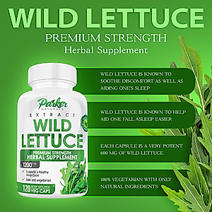 Parker Naturals Wild Lettuce Capsules 1200mg with 120 Count. 4:1 Extract. Most Potent Lactuca Virosa. Non GMO. Made in USA