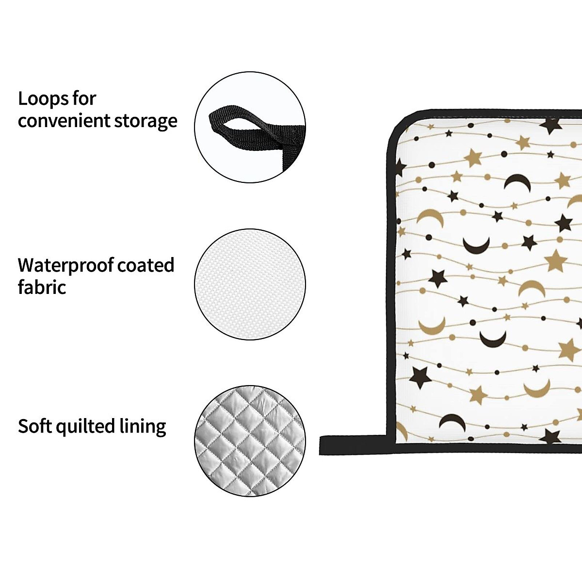 Oven Mitts and Pot Holders Sets 4 Piece, Black Gold Moon Stars Oven Gloves Heat Resistant Non-Slip for Kitchen Cooking Grilling Baking