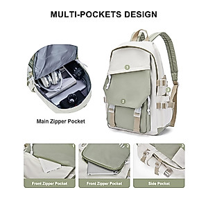 coowoz School Bag Lightweight Casual Daypack College Laptop Backpack for Men Women Water Resistant Travel Rucksack for Sports High School Middle Bookbag for girls(Gray Green white)
