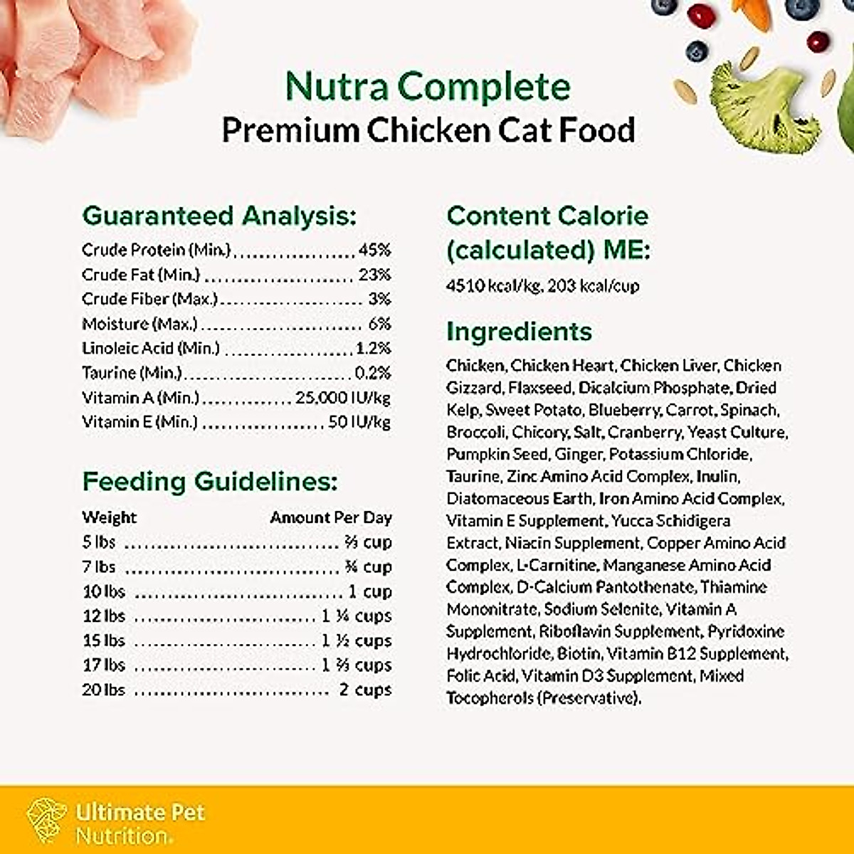 ULTIMATE PET NUTRITION Nutra Complete Premium Chicken Cat Food - Freeze Dried Chicken Cat Food - Feline Freeze Dried Food (12 Oz)