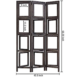 MyGift 3-Panel Vintage Dark Brown Folding Double-Sided Rotating Photo Frame Room Divider Screen