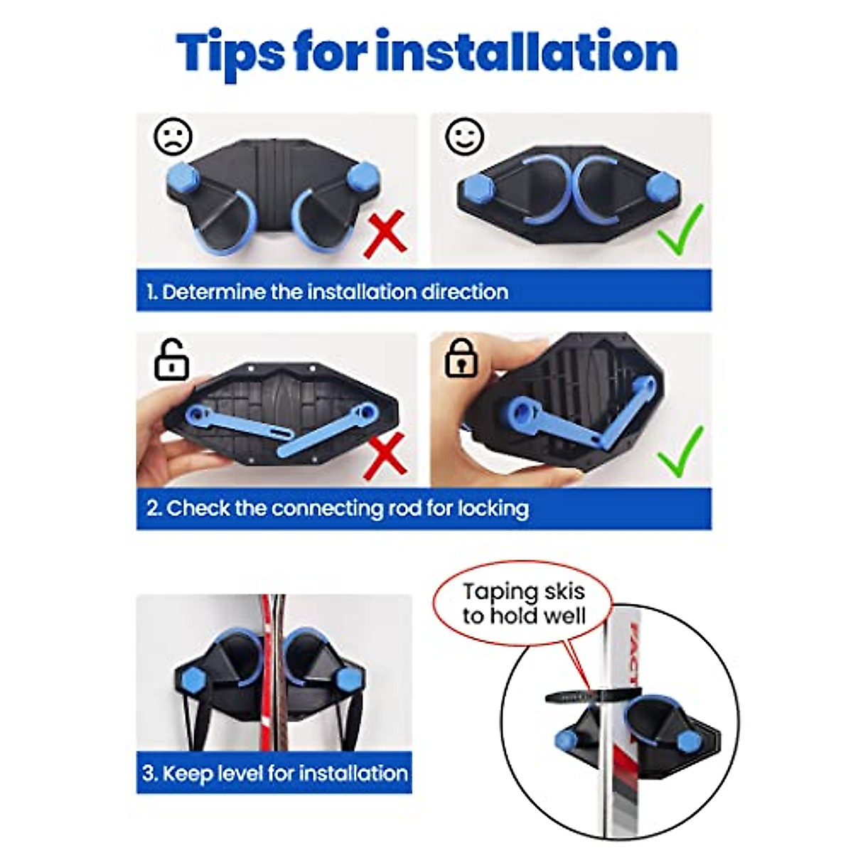 Skifavs Ski Wall Mount, Snowboard Wall Storage Rack, Ski & Snowboard Rack For Garage Wall, Damage-Free Ski Storage Rack, Ski Holders For Wall, Snowboard Display （1 Pack)