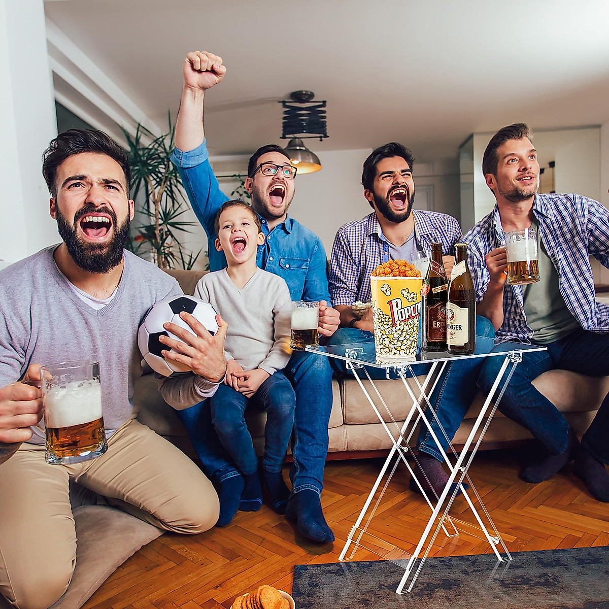 Beeveer 2 Pcs Acrylic Foldable TV Dinner Table Clear Small Folding TV Tray Table Space Saving Acrylic Dining Table for Eating Snack Coffee Bed Desk Side Living Room Kitchen Furniture Easy Assembly