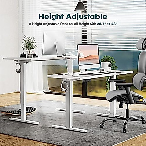 SMUG Electric Standing Desk with Memory Preset, Ergonomic Height Adjustable Table with T-Shaped Metal Bracket Modern Computer Workstations for Home Office, 4824, White